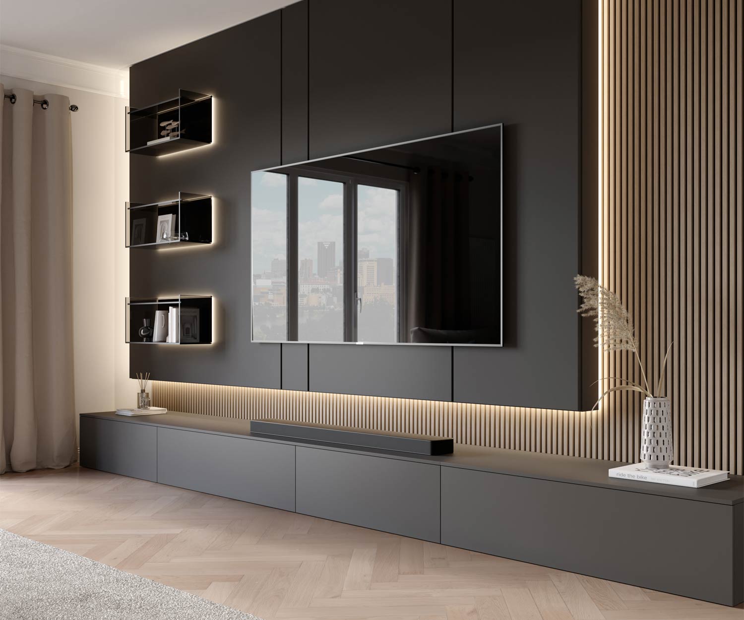 Design TV-wandmeubel met TV-paneel